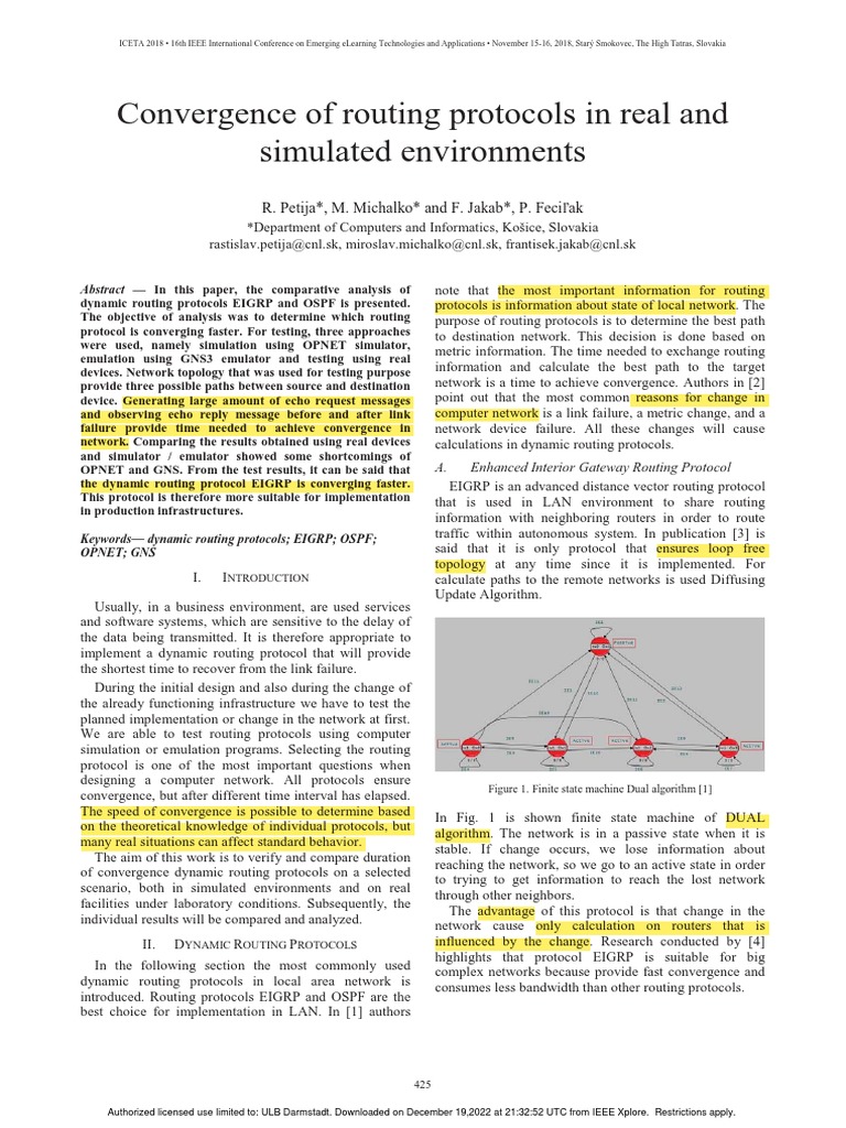 Convergence of Routing Protocols in Real and Simulated Environments | PDF | Routing | Computer ...