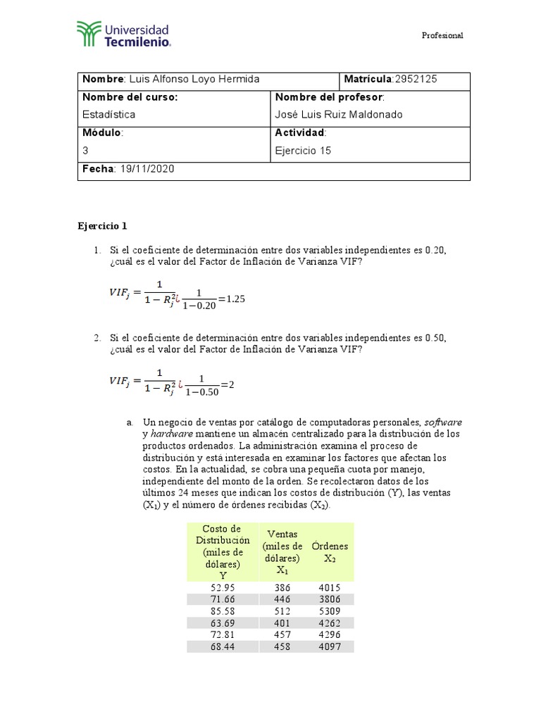 Análisis de Multicolinealidad en Regresión | PDF | Multicolinealidad | Análisis de regresión