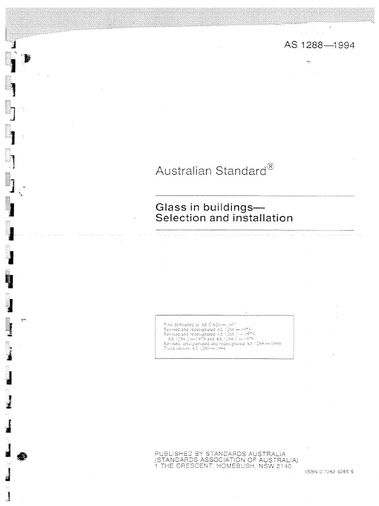 AS 1288 - 1994 - Glass in Bldgs - Selection and Installation | PDF