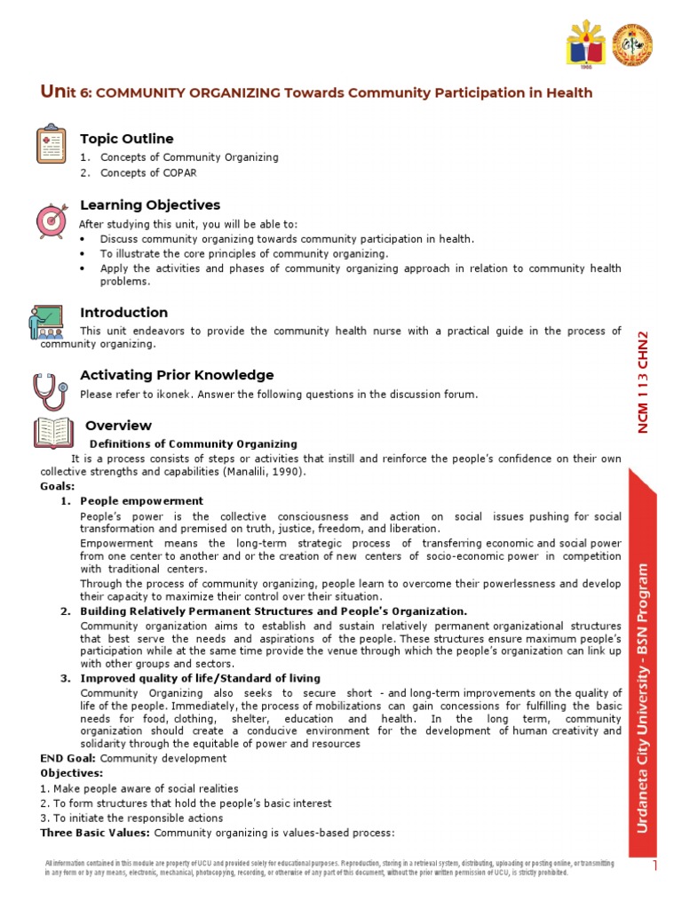 NCM 113 Study Guide 6 Community Organizing | PDF | Empowerment | Community