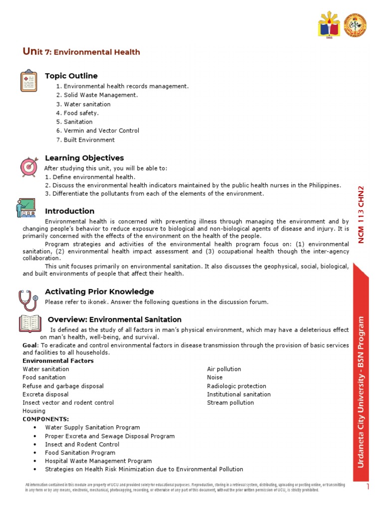 Study Guide 7 Environmental Health | PDF | Sanitation | Waste