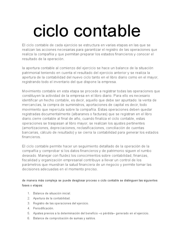 Ciclo Contable | PDF | Contabilidad | Estado financiero