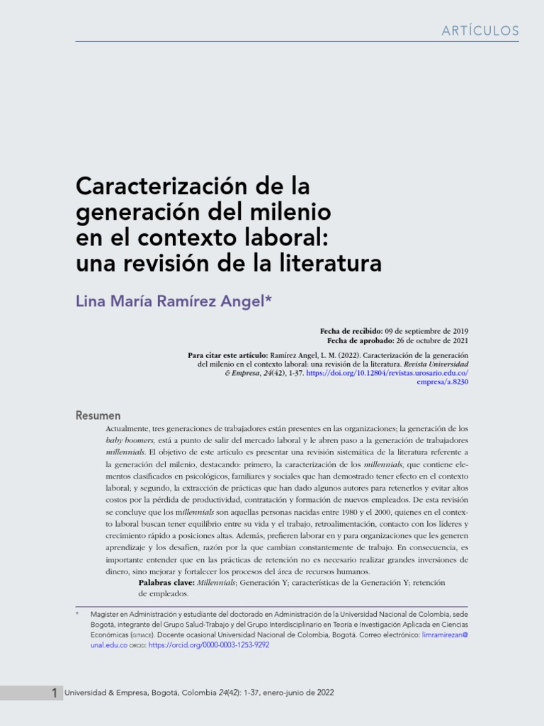Caracterizacion de La Generación Del Milenio en El Contexto Laboral Una ... Caracterizacion de La Generación Del Milenio en El Contexto Laboral Una ...