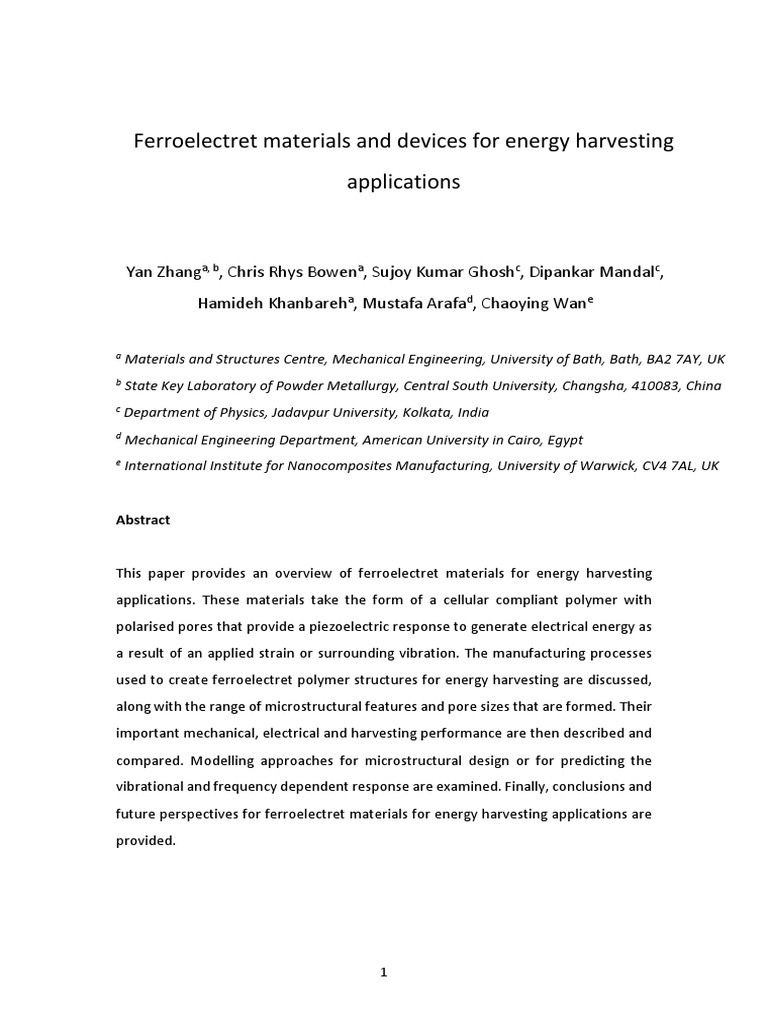 Revised Ferroelectret Review - OSF | PDF | Piezoelectricity ...