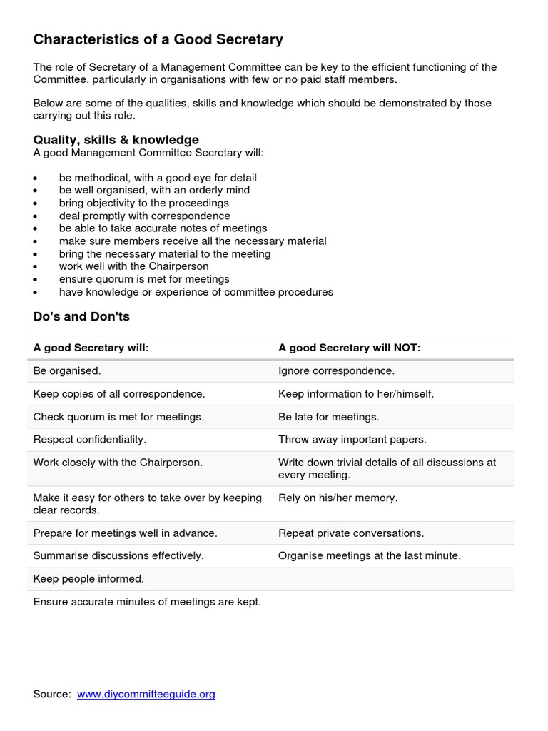 Essential Qualities of a Good Secretary | PDF