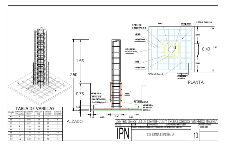 Dibujo Estructural de Cimentación y Columnas | PDF