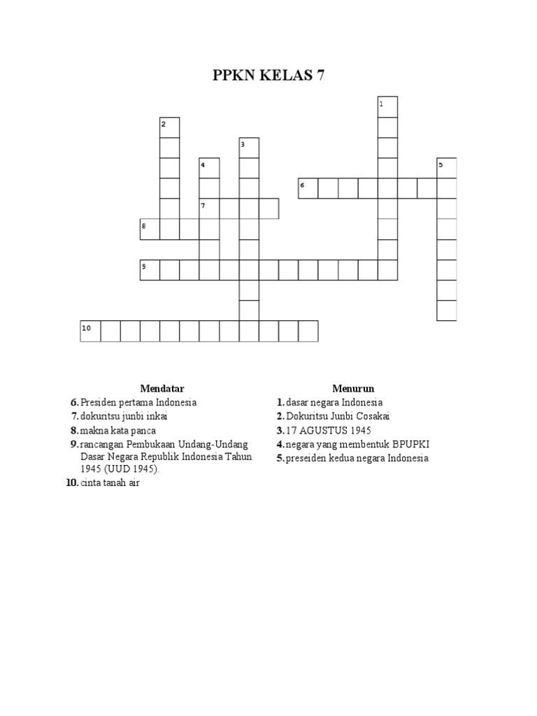 Teka Teki Silang PPKN Kelas 7 Bab 1 | PDF