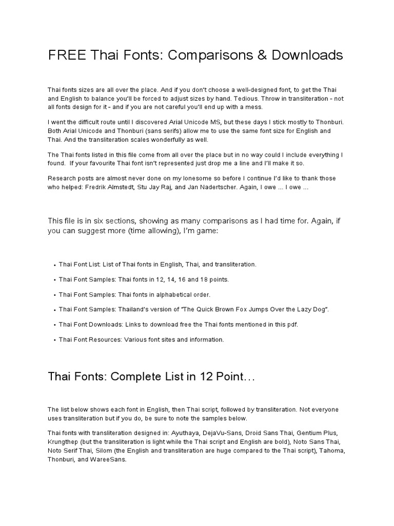 FREE Thai Fonts Comparisons Downloads | PDF | Graphic Design | Encodings