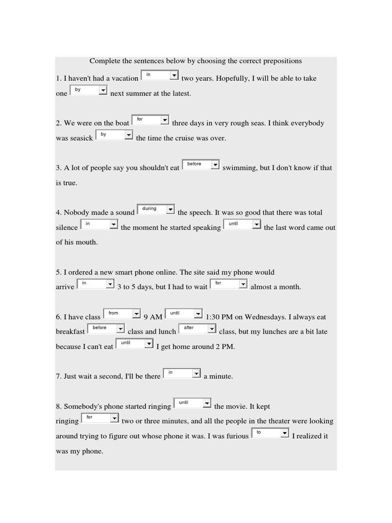 Preposition Practice for Students | PDF