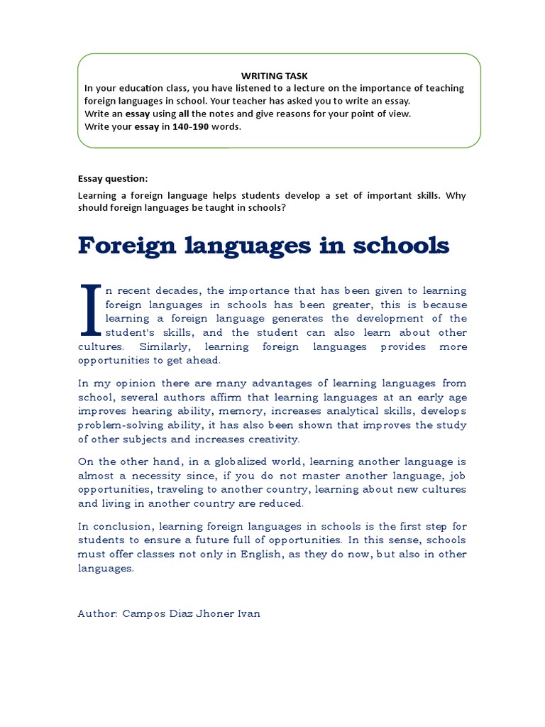 Essay - Foreign Languages in Schools | PDF