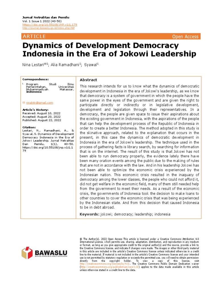 Dynamics of Development Democracy Indonesia in The Era of Jokowi ...