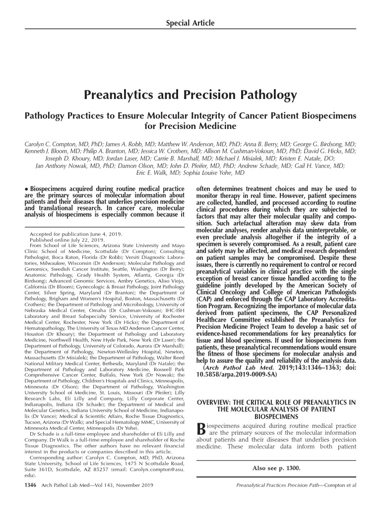 Preanalytics and Precision Pathology | PDF | Pathology | Personalized ...