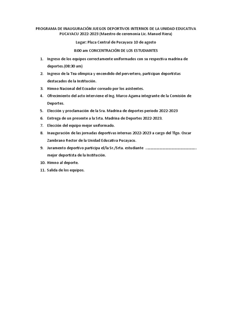 Programa de Inauguración | PDF