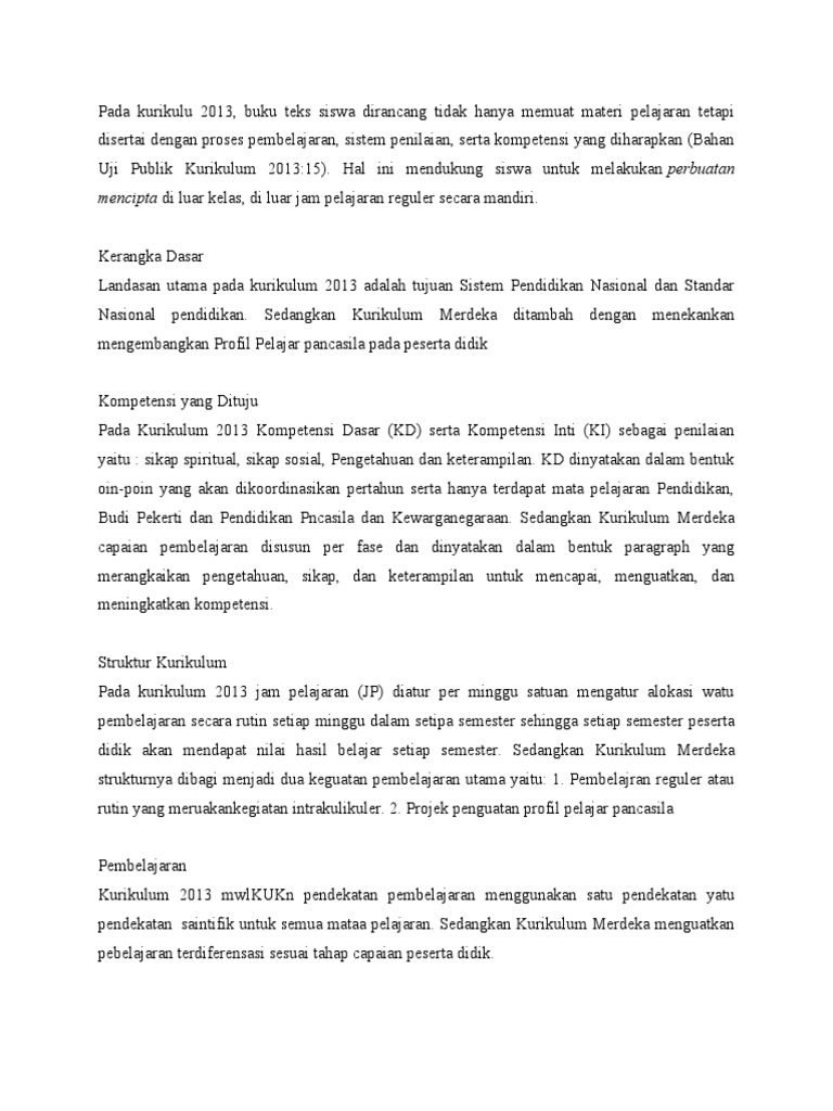 Perbedaan K13 Dan Merdeka | PDF | Pengembangan Diri
