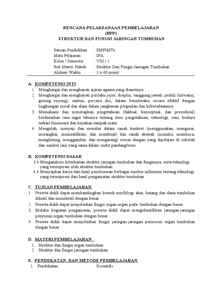 RPP (Jaringan Tumbuhan) | PDF