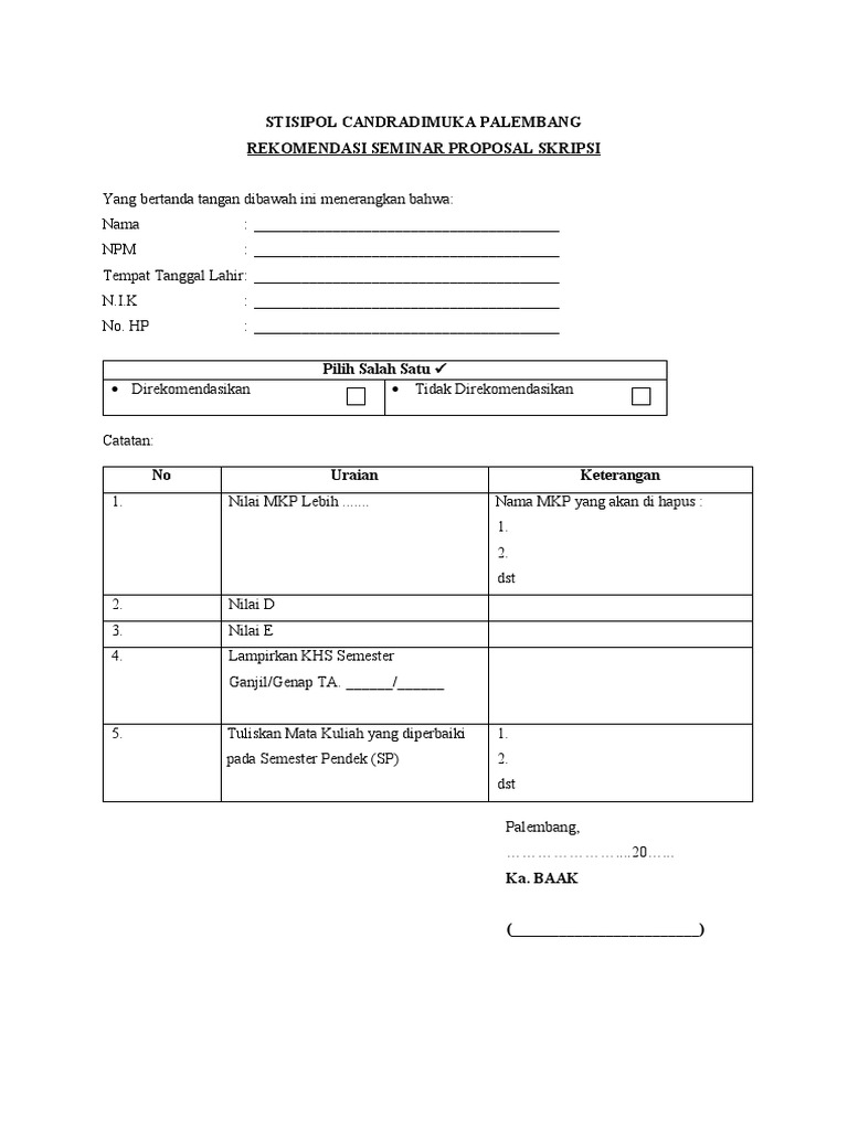 Form Rekomen Sempro | PDF