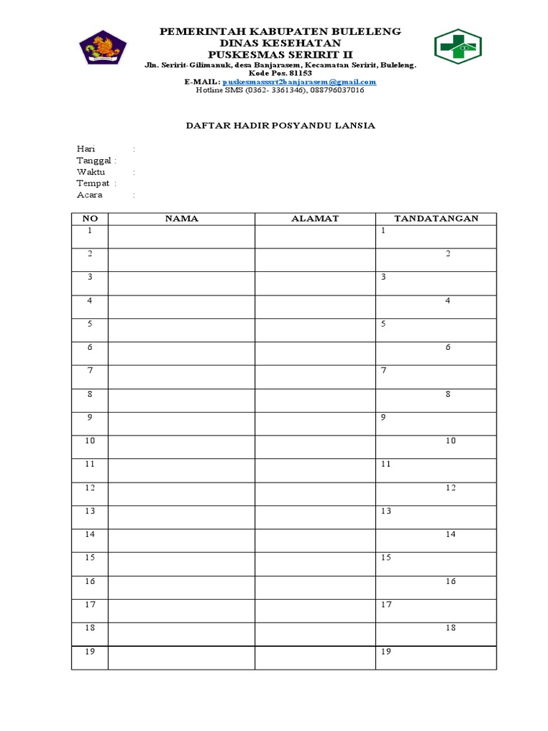 Daftar Hadir Posyandu Lansia 2022 | PDF