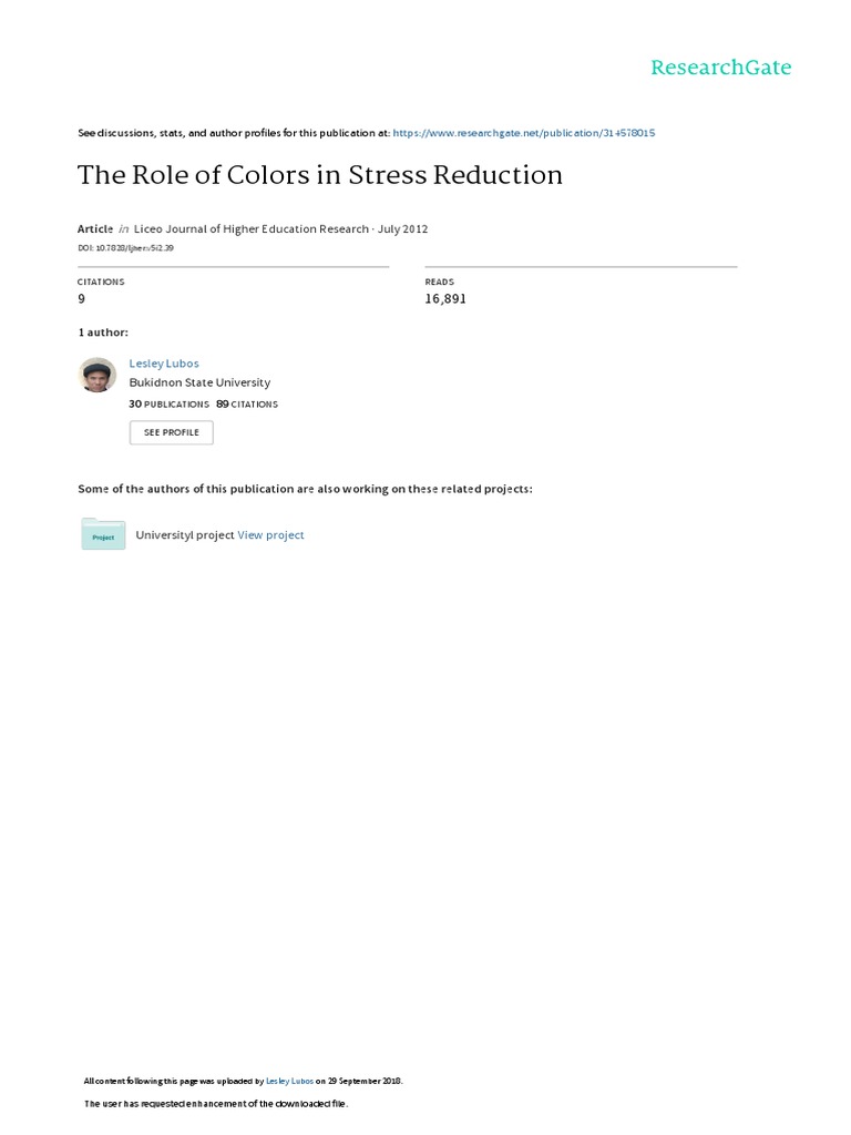 Colors' Impact on Stress Relief | PDF | Cancer | Stress (Biology)