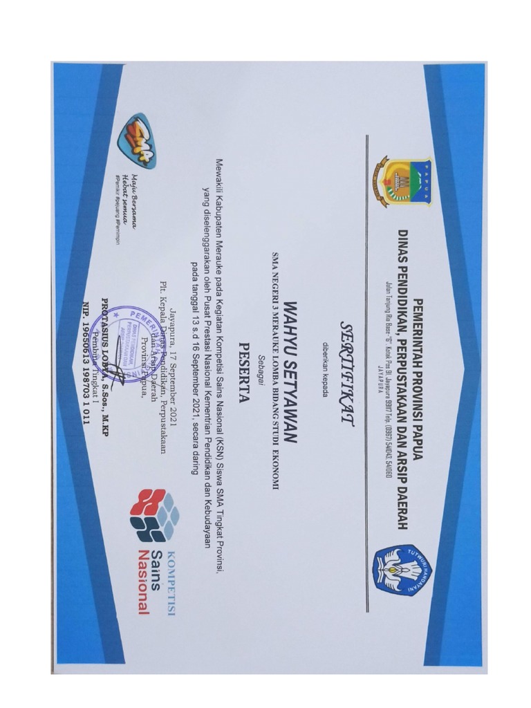 Sertifikat KSN Ekonomi | PDF