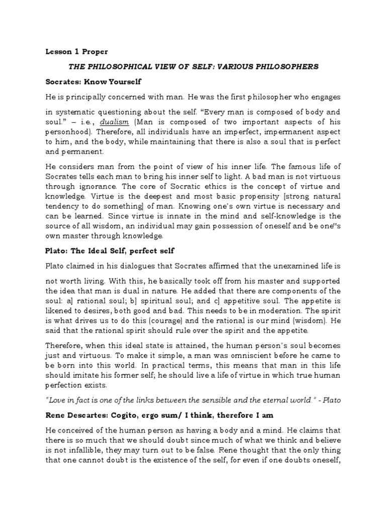 UTS (Understanding The Self) Lesson 1 | Download Free PDF | Philosophy Of Self | Soul