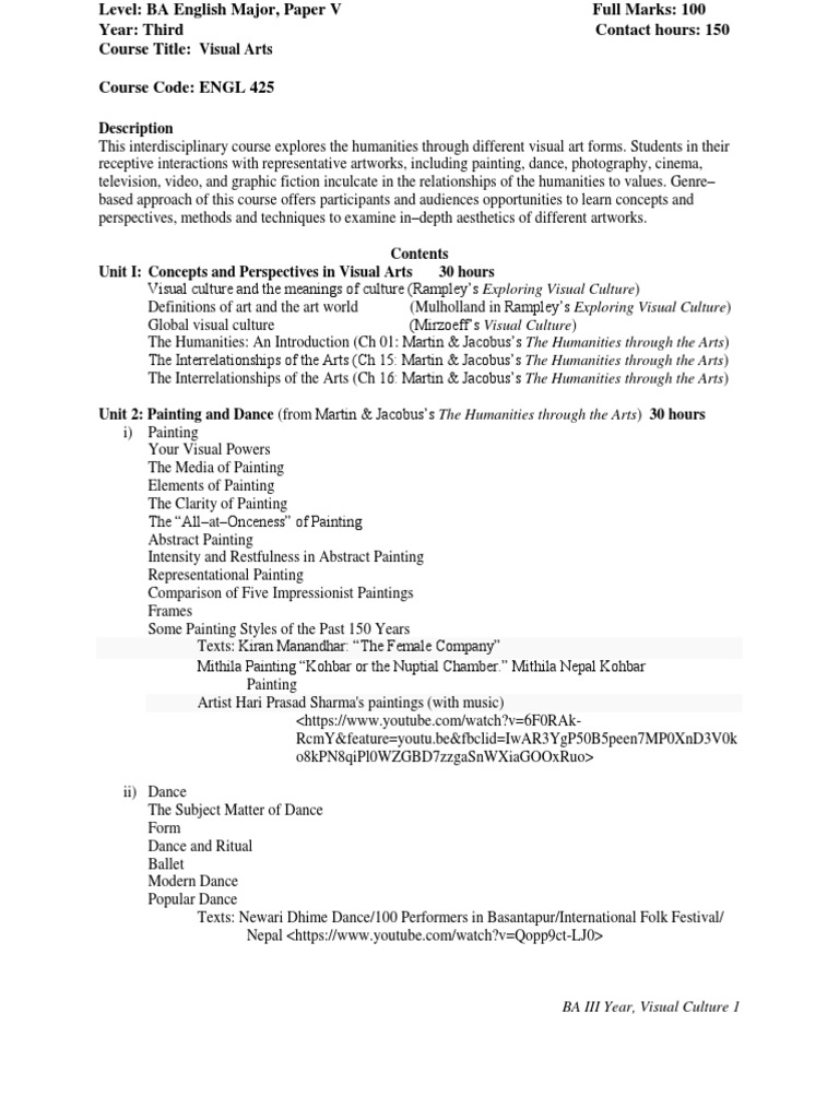 BA Third Year Syllabus Major English V Visual Arts | PDF | The Arts ...