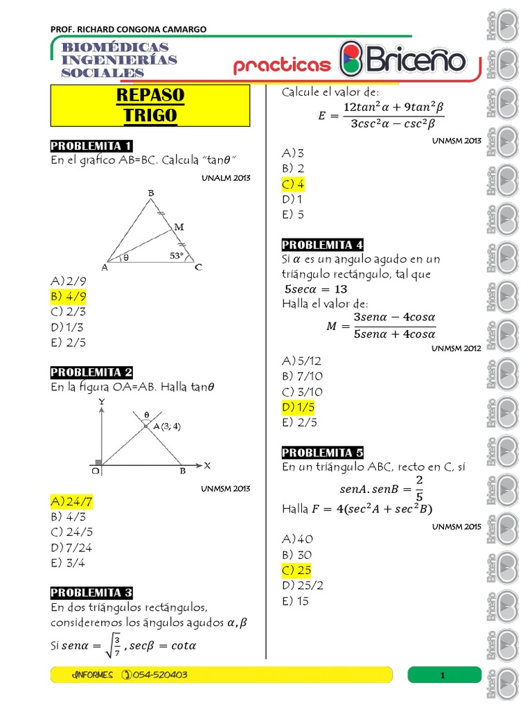 Repaso Trigo1 | PDF | Teoría de los números | Geometría triangular