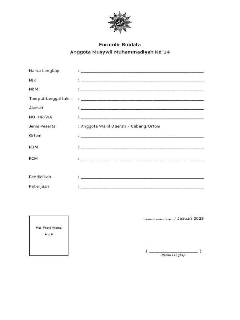Formulir Biodata Anggota Musywil | PDF