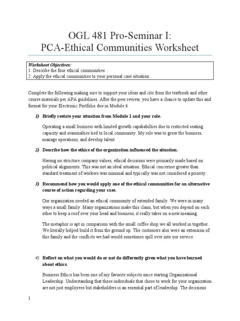 6 Ethical Communities Worksheet | PDF | Leadership | Business Ethics