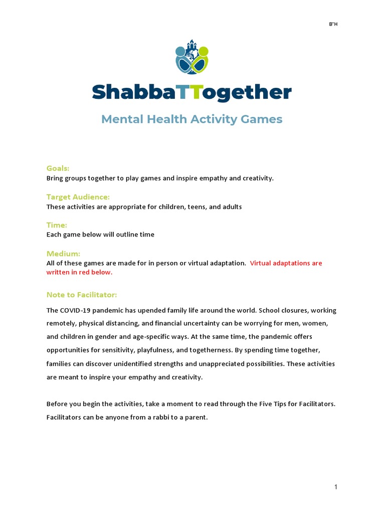 Mental Health Activity Games Guide | PDF | Stress (Biology) | Adolescence
