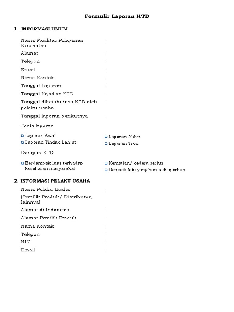 Formulir Laporan KTD | PDF | Pengembangan Diri