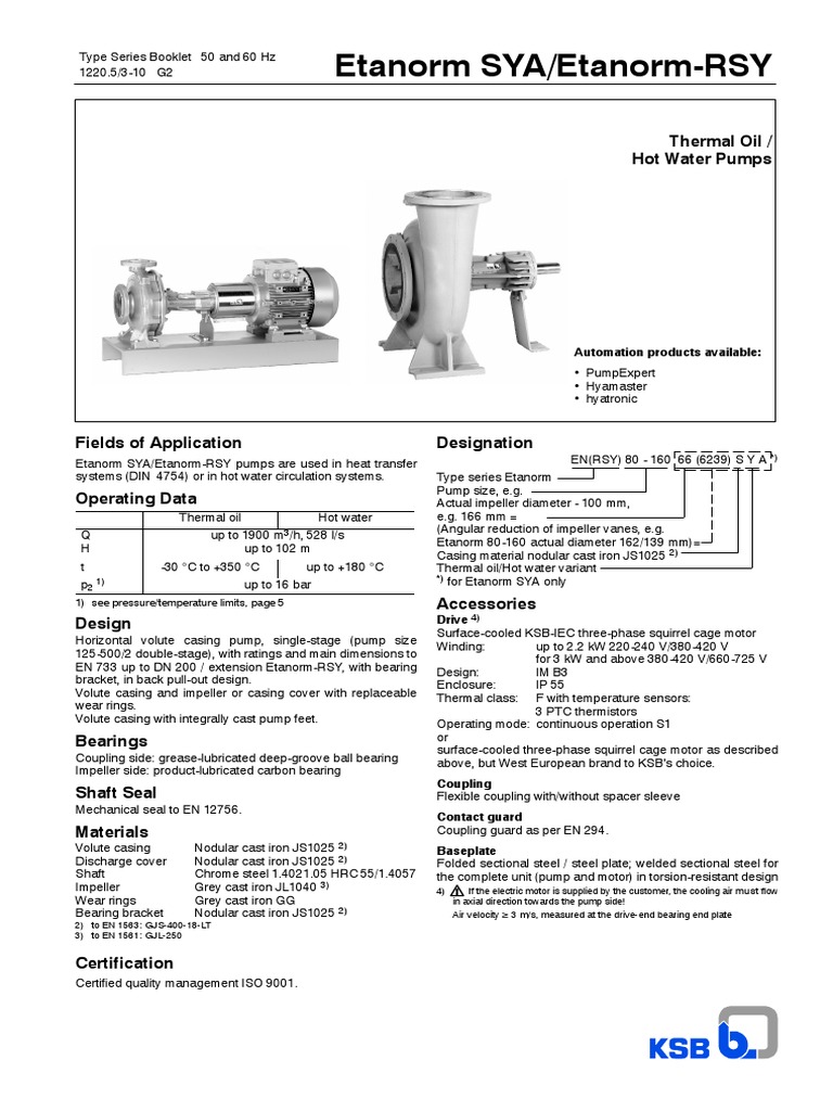 Etanorm SYA | PDF | Pump | Bearing (Mechanical)