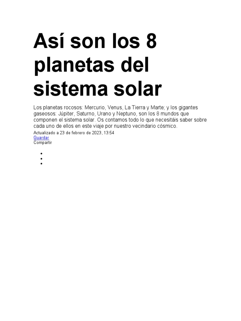 Así Son Los 8 Planetas Del Sistema Solar | PDF