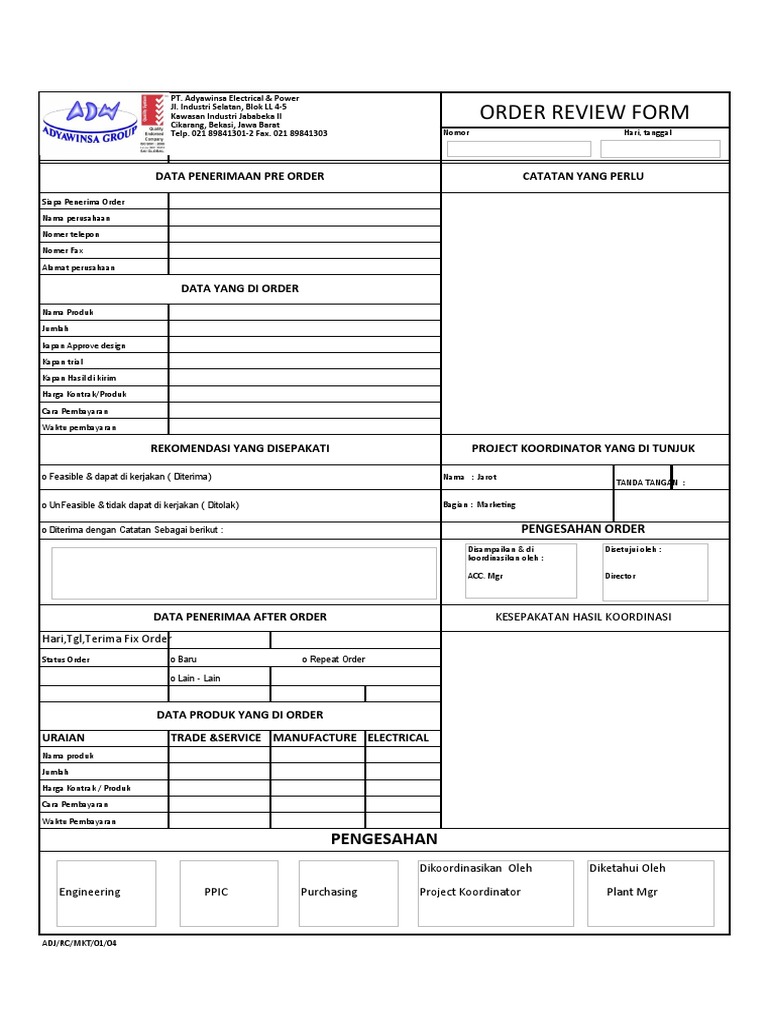 AEP - MKT - 01 - 05 Form Order Review Rev. 01 | PDF