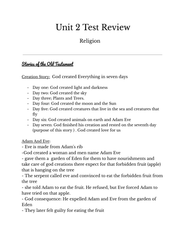 Unit Religion Test #2 | PDF | Adam And Eve | Adam