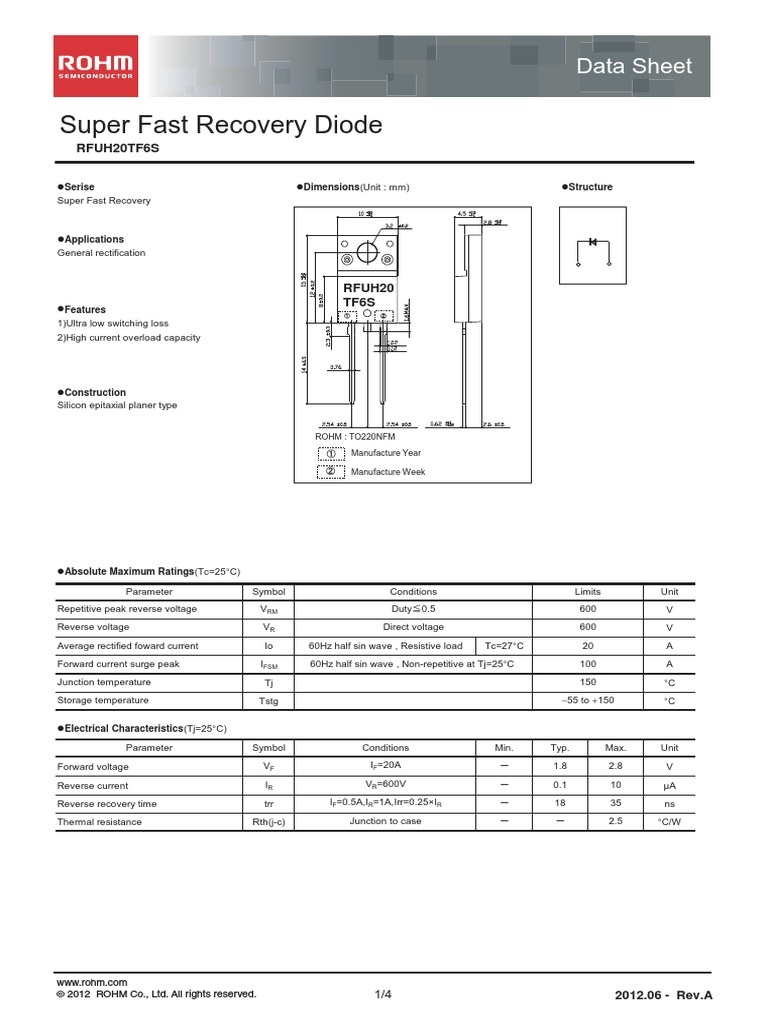 RFUH20TF6S Rohm | PDF | Diode | Rectifier