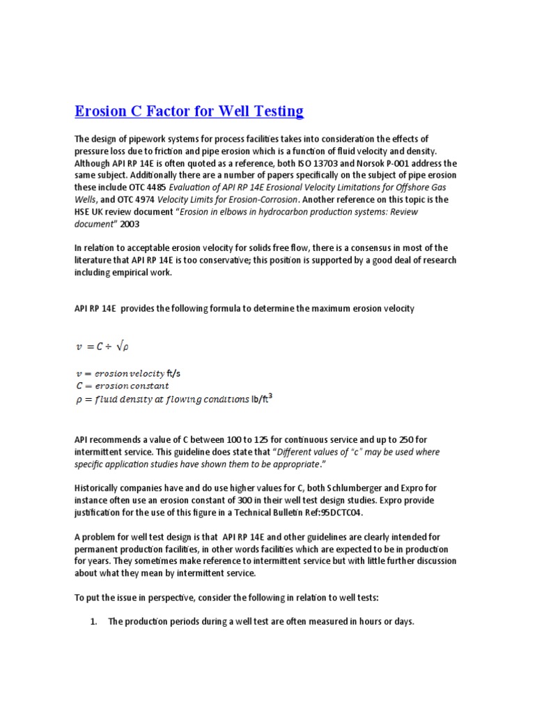 Erosion C Factor For Well Testing | PDF | Pipe (Fluid Conveyance ...