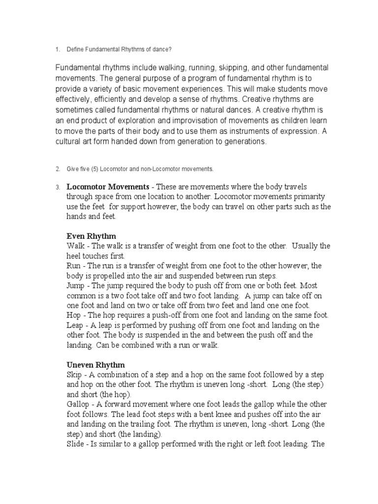 Define Fundamental Rhythms of Dance | PDF | Foot | Animal Locomotion