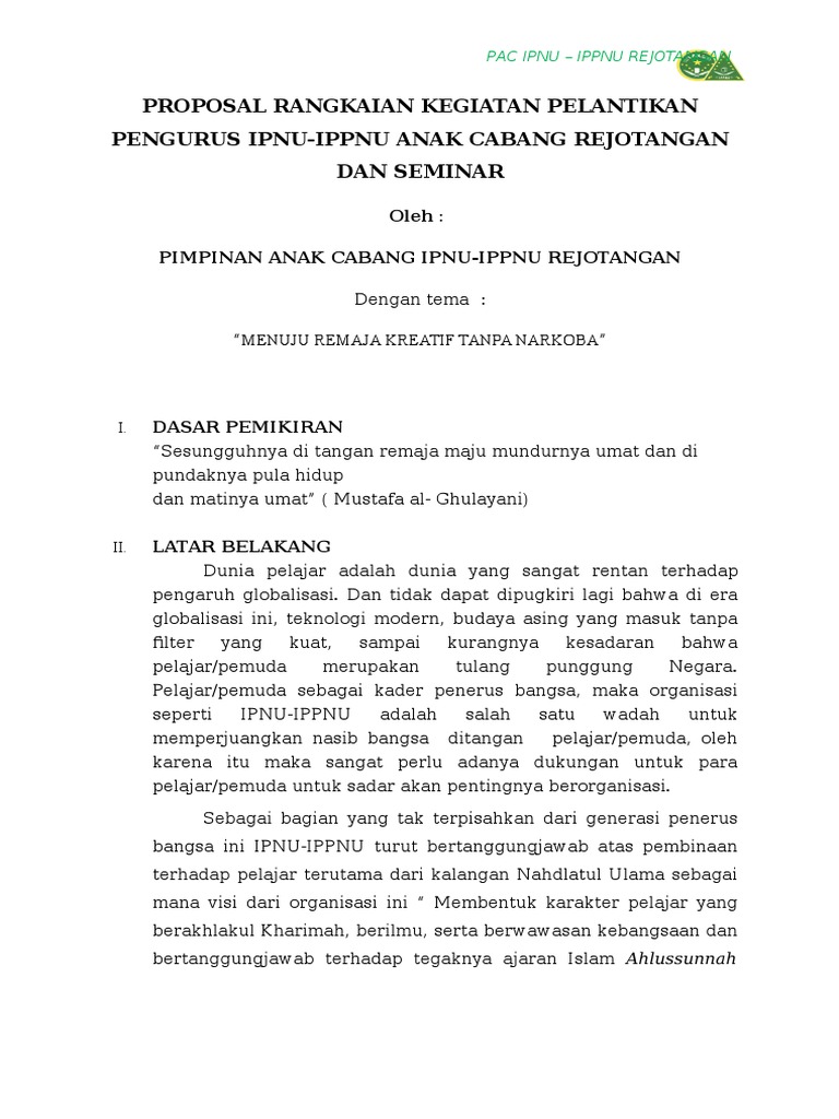 Proposal Pelantikan Ipnu Ippnu | PDF Proposal Pelantikan Ipnu Ippnu | PDF