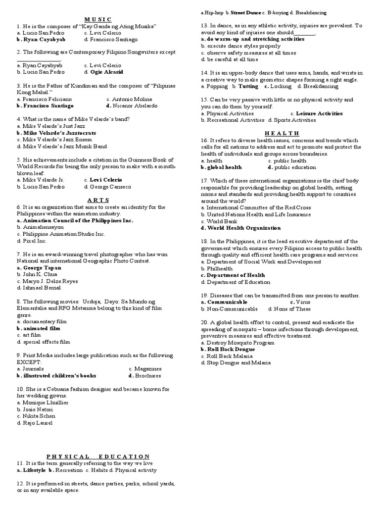 Mapeh 10 Quiz | PDF | Malaria