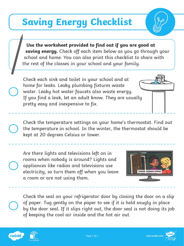 An Energy Saving Checklist: 12 Tips for Students and Families to Reduce ...
