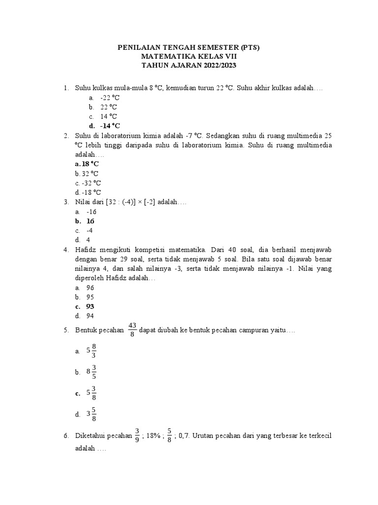 Soal PTS Sem. Ganjil - 7 | PDF