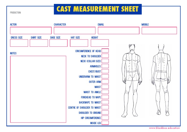 Cast Measurement Sheet - Production Details for Actors and Characters | PDF