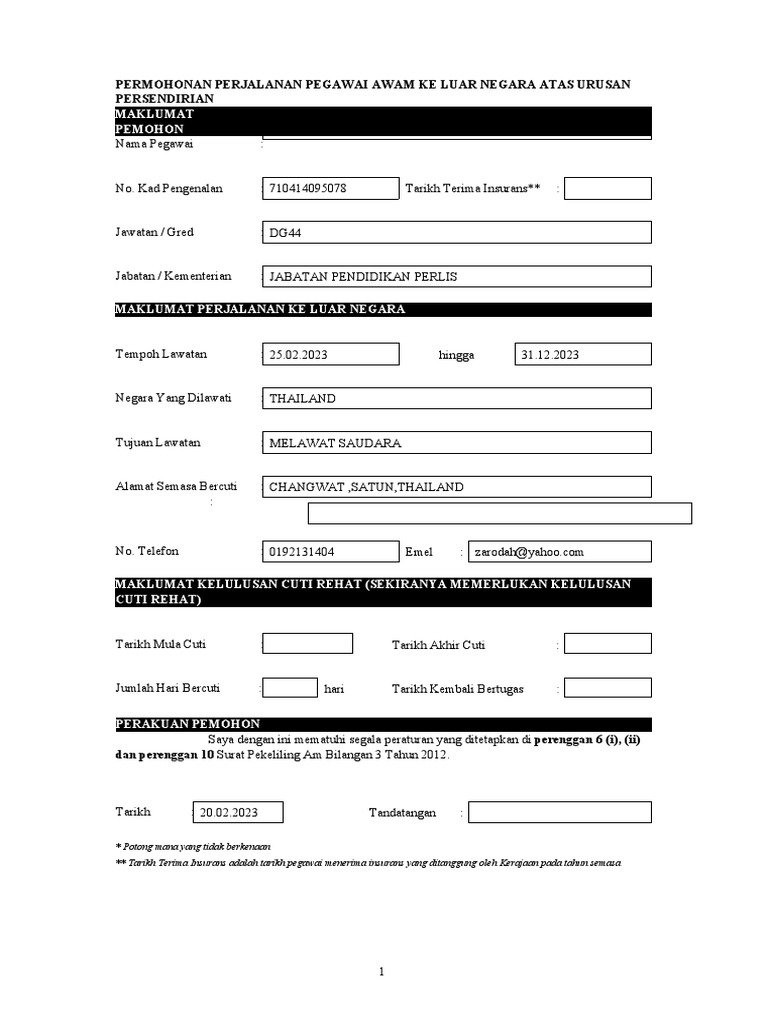 Borang Keluar Negara Terbaru | PDF