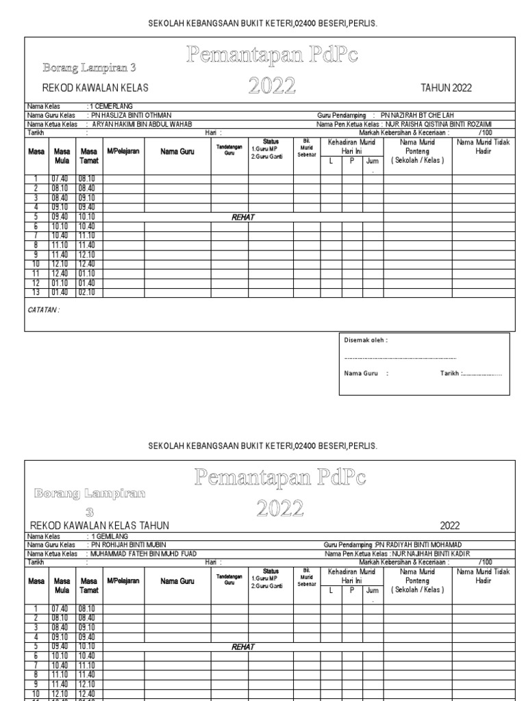 Buku Rekod Kawalan Kelas 2023 Jan Feb | PDF