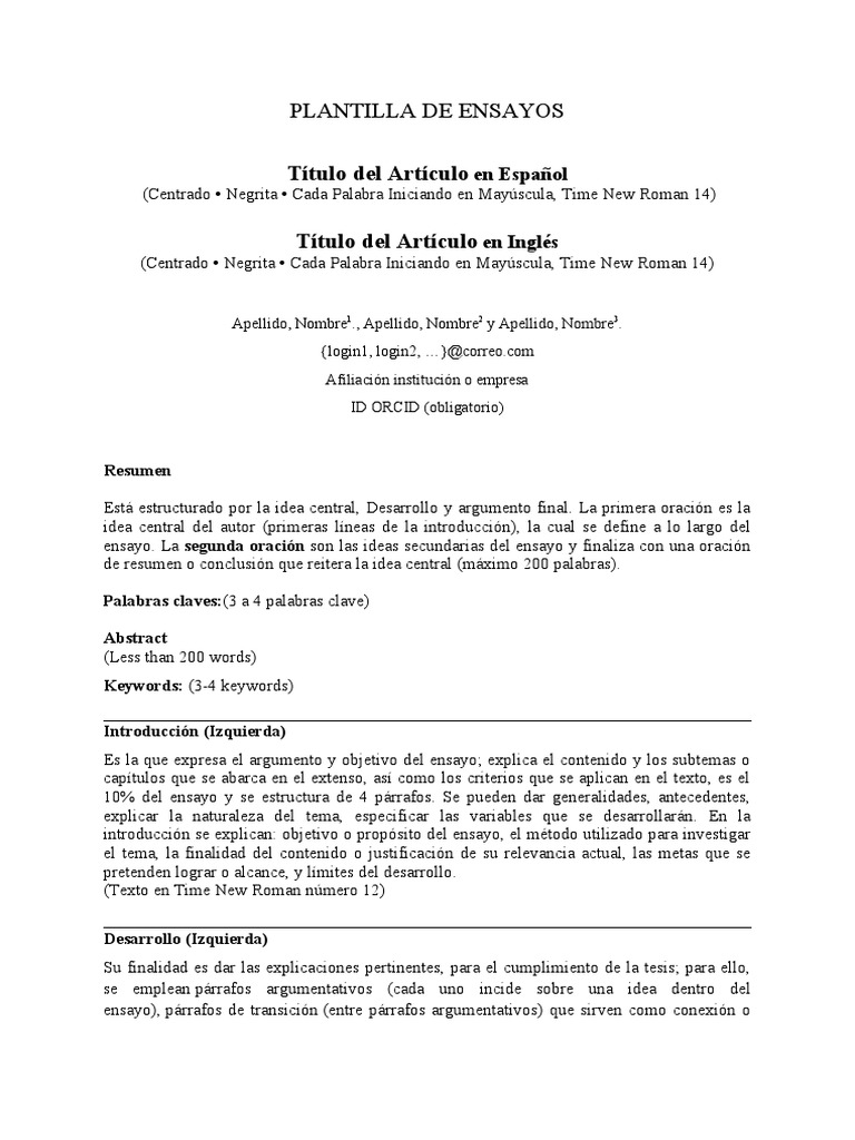 Plantilla Ensayos | PDF | Ensayos | Sumario abstracto)