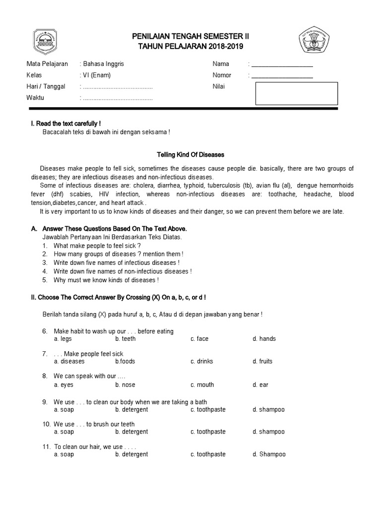 Bahasa Inggris KELAS 6 | PDF | Clinical Medicine | Diseases And Disorders