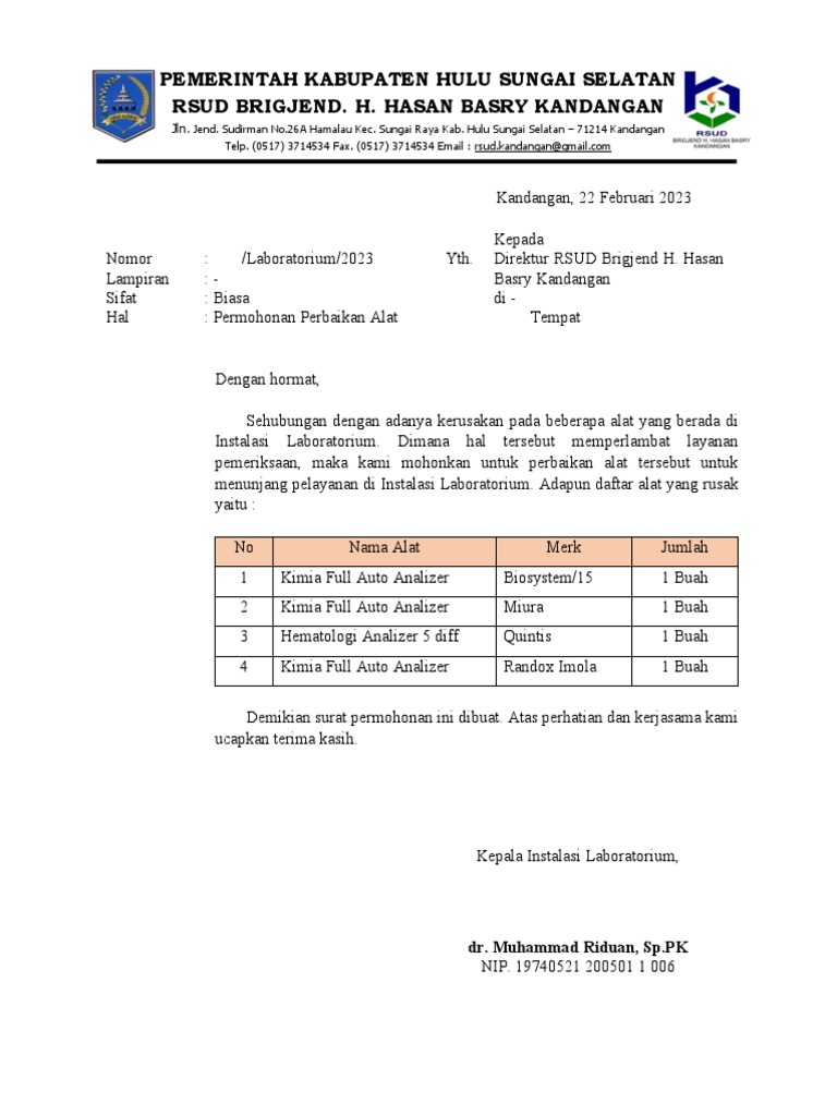 Permohonan Perbaikan Alat Laboratorium | PDF