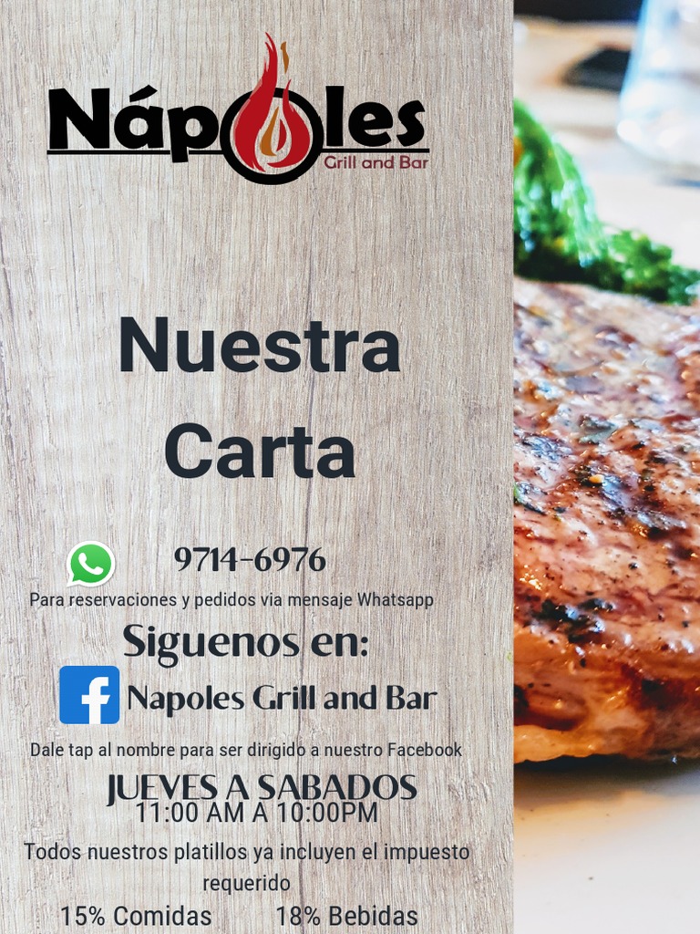 Menu Napoles | PDF | Parilla | Ingredientes de comida