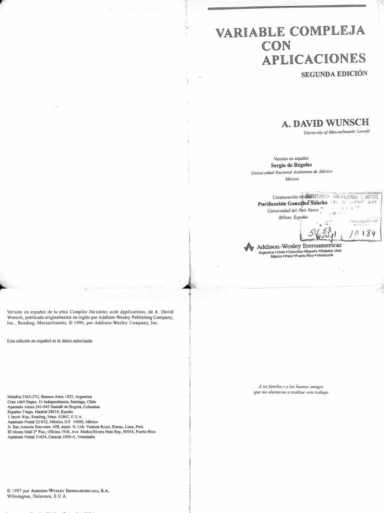 Variable Compleja Con Aplicaciones (2da Edición) - Wunsch | PDF