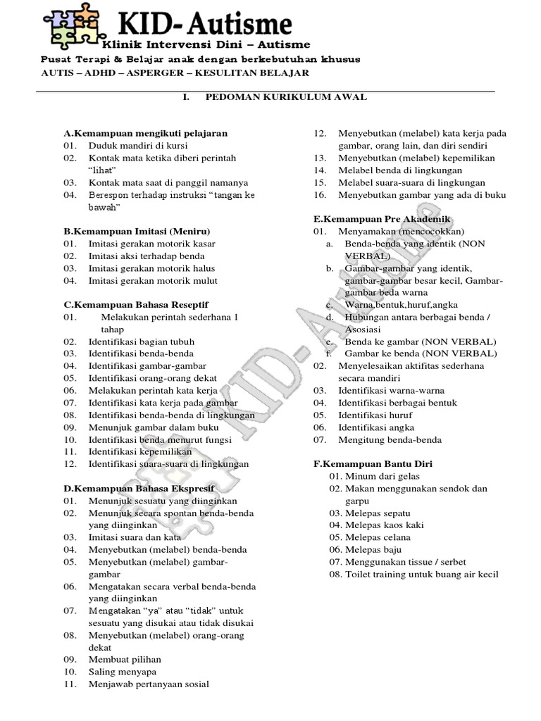 Kurikulum Terapi Anak Autis | PDF